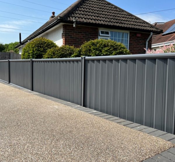 Grey Metal Fence with Flat Caps | ColourFence