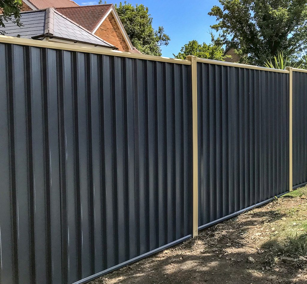 Blue Fence With Flat Caps & Cream Posts | ColourFence