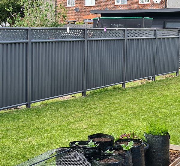 Grey Metal Trellis Fence with Flat Caps | ColourFence