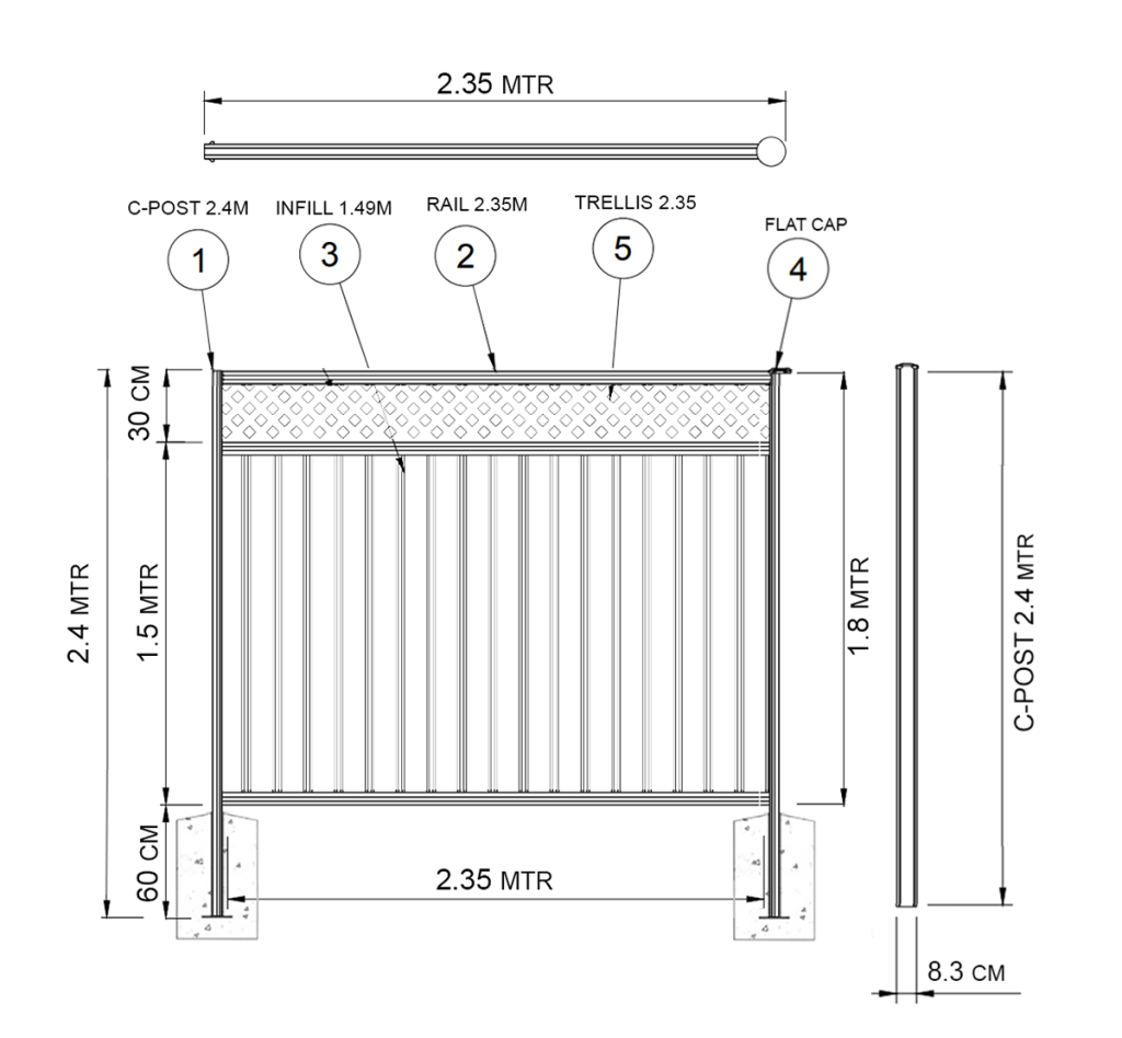 Brown Metal Fence with Trellis & Flat Caps | ColourFence