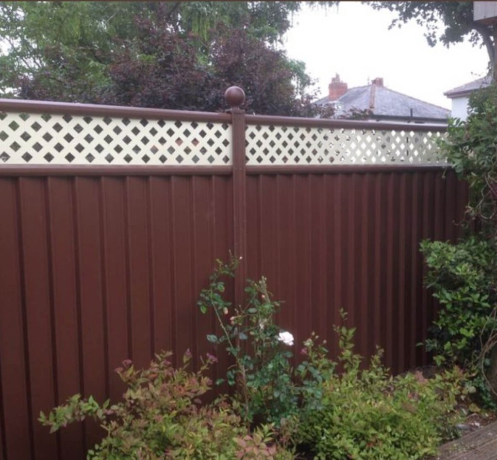 Brown Fence with Cream Trellis & Ball Caps | ColourFence