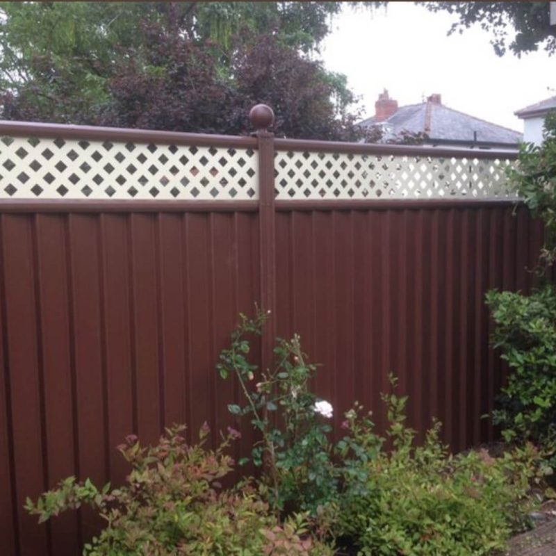 Brown Fence with Cream Trellis & Ball Caps | ColourFence