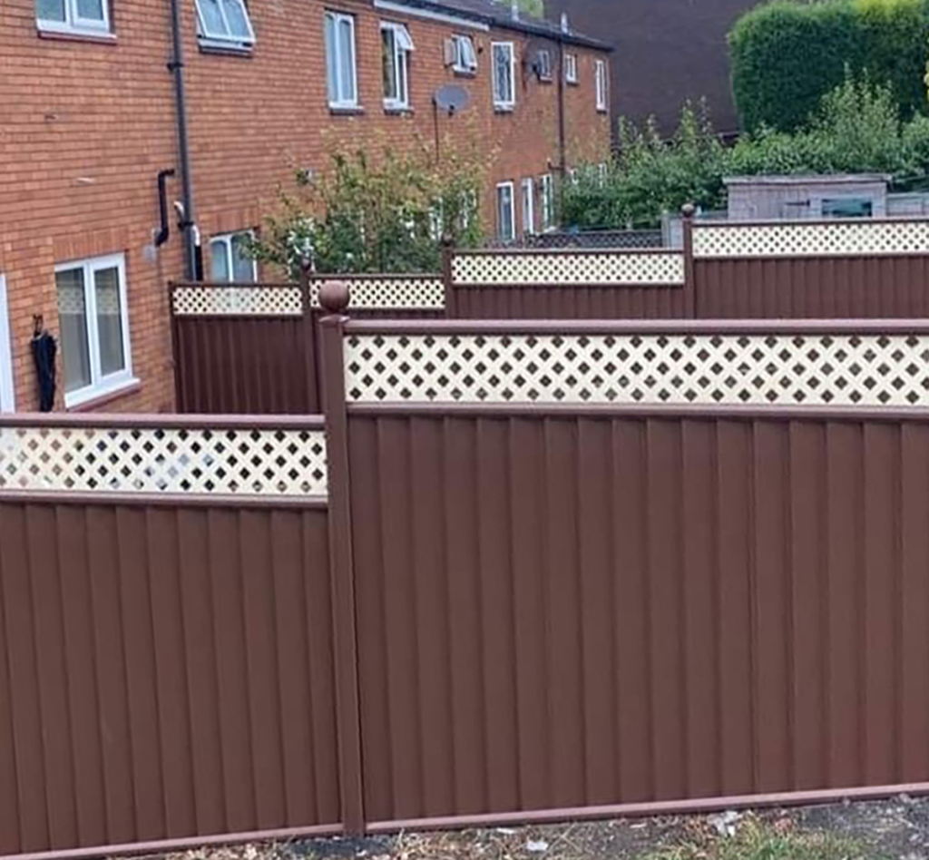 Brown Fence with Cream Trellis & Ball Caps | ColourFence