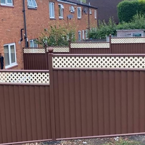 Brown Fence with Cream Trellis & Ball Caps | ColourFence