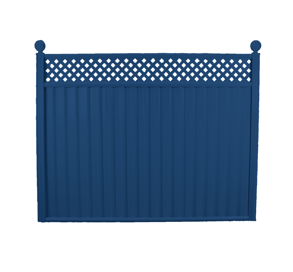 Blue Metal Fence with Trellis & Ball Caps | ColourFence