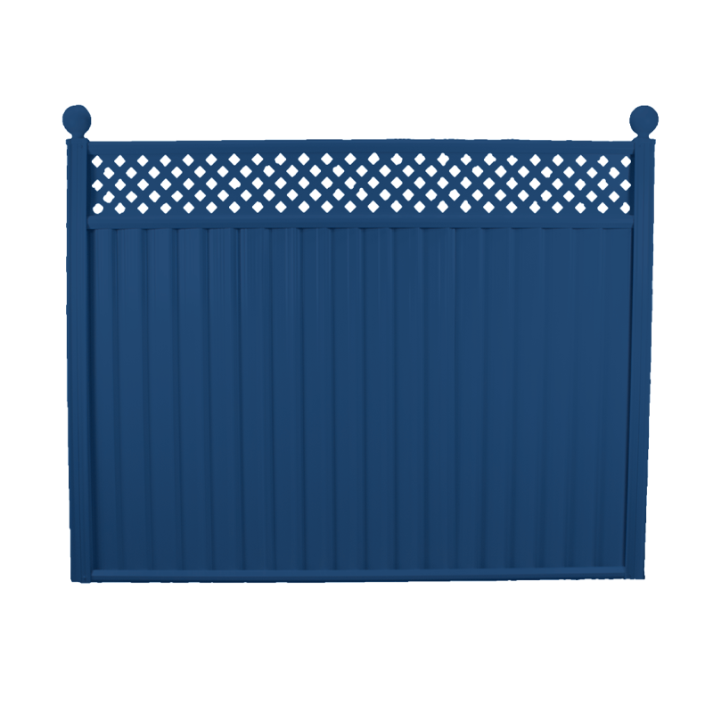 Blue Metal Fence with Trellis & Ball Caps | ColourFence