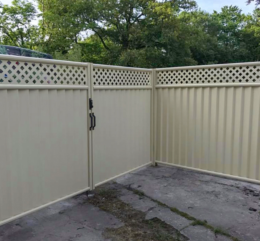Cream Metal Fence with Trellis & Flat Caps | ColourFence