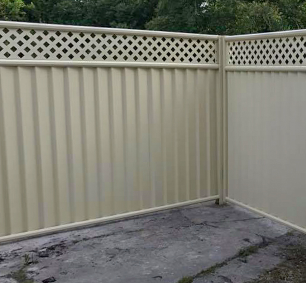 Cream Metal Fence with Trellis & Flat Caps | ColourFence