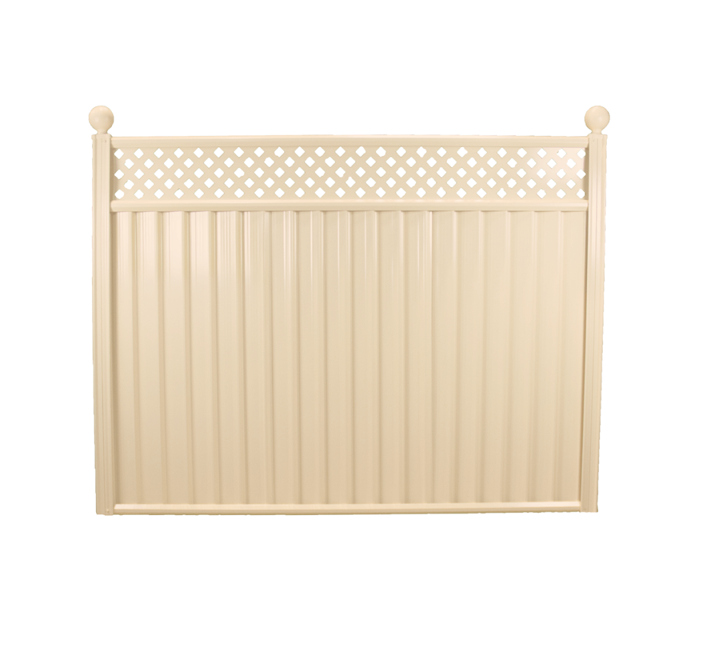 Cream Metal Fence with Trellis & Ball Caps | ColourFence