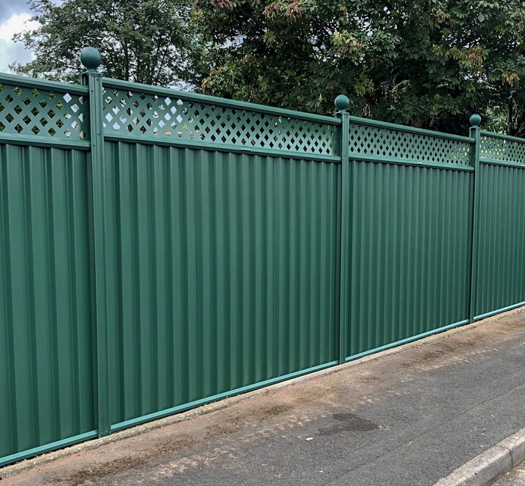 Green Metal Fence with Trellis & Ball Caps | ColourFence