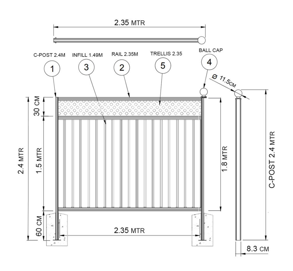 Grey Metal Trellis Fence with Flat Caps | ColourFence